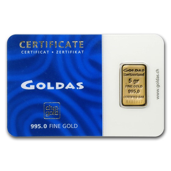 Buy 5 gram Gold Bar - Goldas (995.0 Fine, in Assay) | APMEX