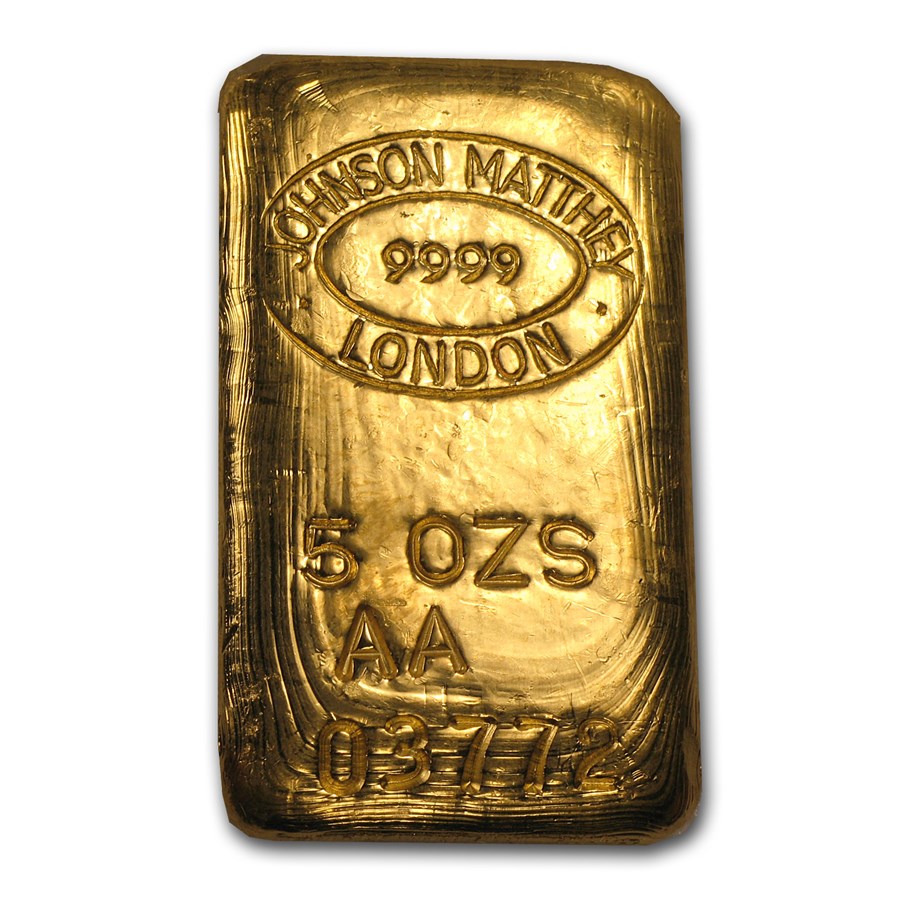 Buy 5 oz Gold Bar - Johnson Matthey-London (Poured, RNB) | APMEX