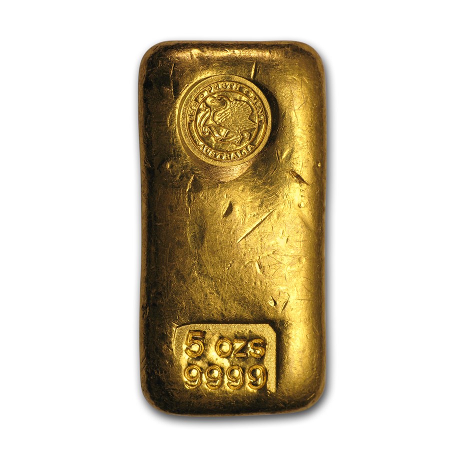 Buy 5 oz Gold Bar - Perth Mint (Poured, Old Style Swan) | APMEX