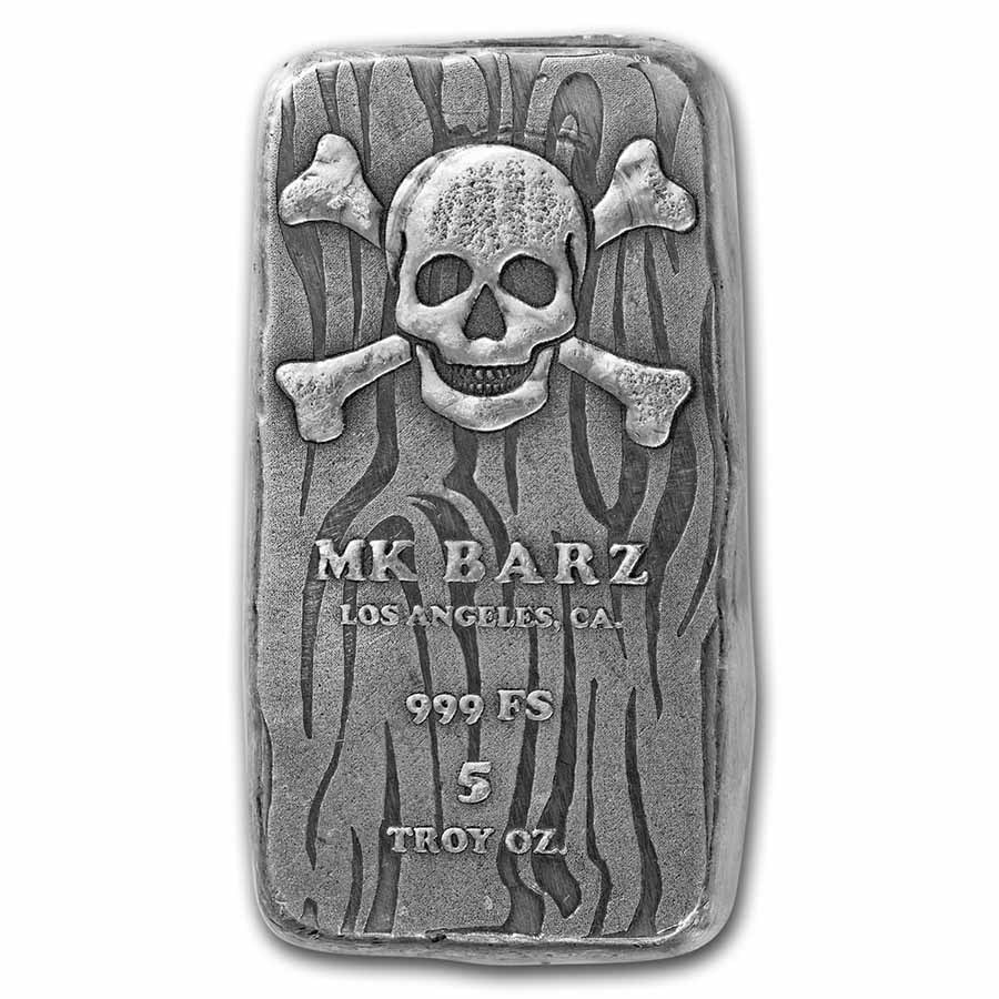 Buy 5 oz Hand Poured Silver Bar - Skull & Crossbones | APMEX