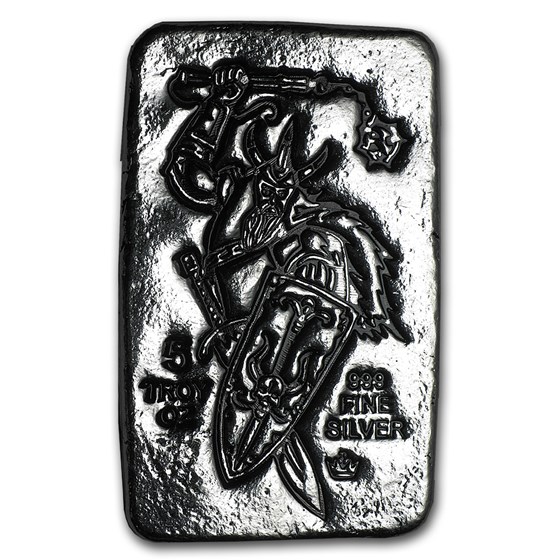 Buy 5 oz Hand Poured Silver Bar - Viking Warrior: Flail and Shield | APMEX