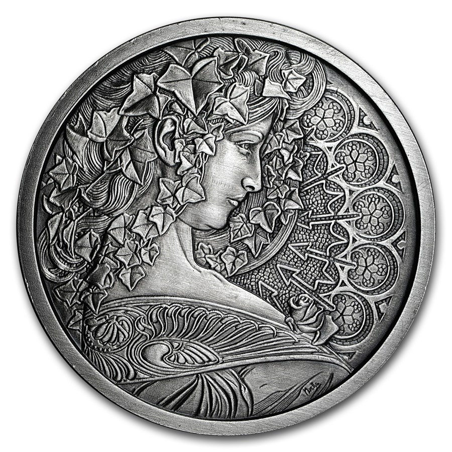 Buy 5 oz Silver Antique Round - Mucha Series (Ivy) | APMEX