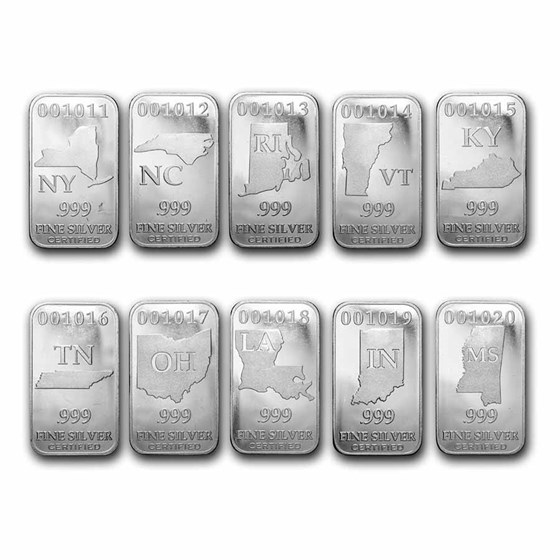 Buy (50) 1 oz Silver Bar - U.S. State Collection | APMEX