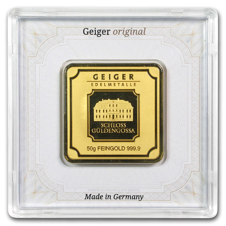 Buy 50 gram Gold Bar - Geiger Edelmetalle (Originals Assay) | APMEX