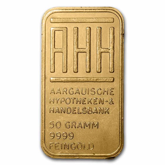Buy 50 gram Gold Bar - Johnson Matthey-London Aargauische Bank | APMEX