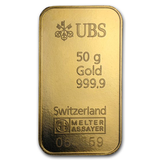 Buy 50 gram Gold Bar - UBS (Crossed Keys, In Assay) | APMEX