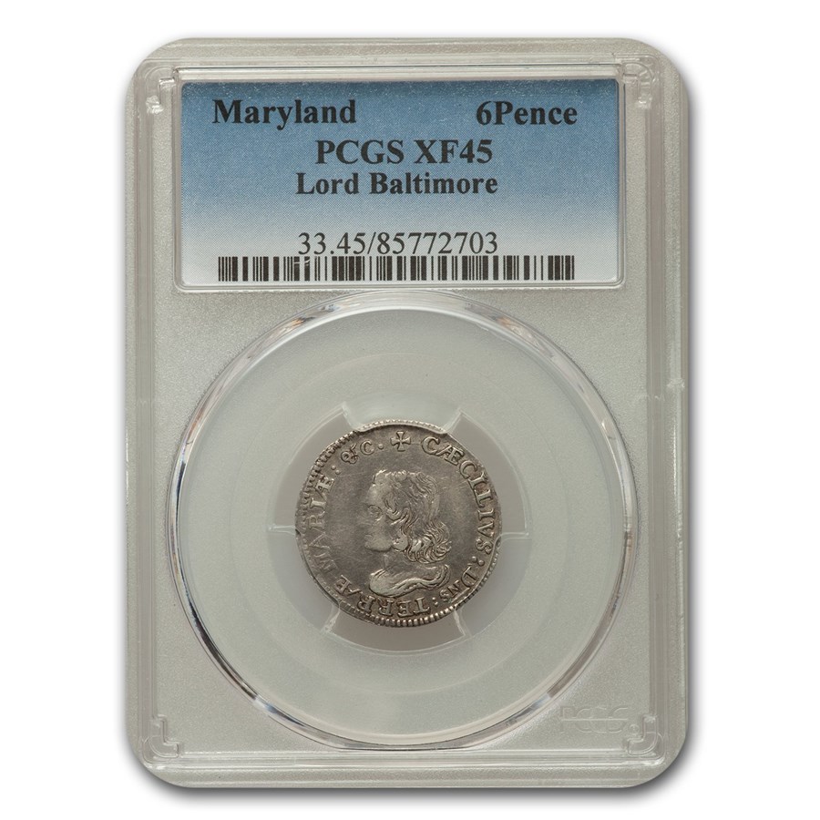 Buy 6 Pence Maryland Lord Baltimore XF-45 PCGS | APMEX