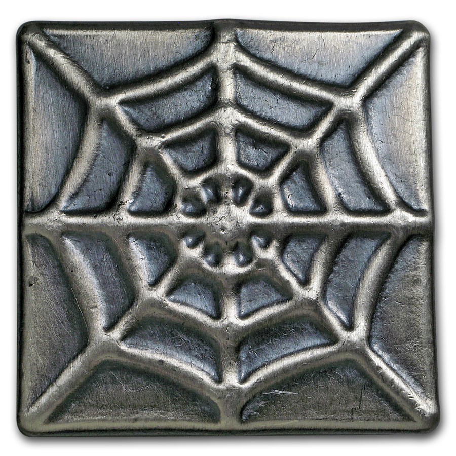 Buy 7 oz Hand Poured Silver Square - Spiderweb | APMEX