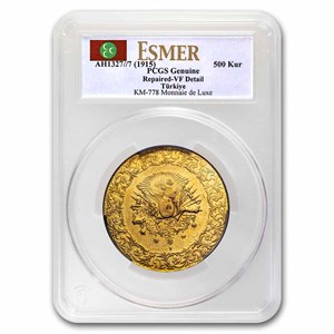 AH 1327/7 (1915) Turkey Gold 500 Kurush De Luxe VF Details PCGS