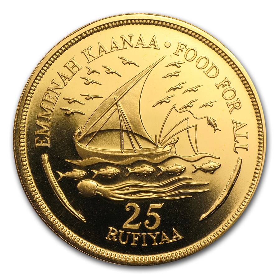 Buy AH1398/1978 Maldives Gold 25 Rufiyaa FAO Proof | APMEX