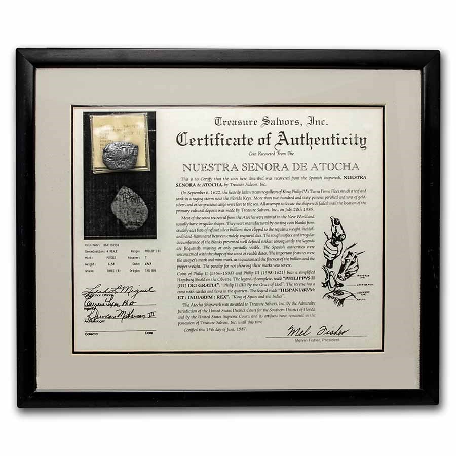 Buy Atocha Shipwreck Silver 4 Reales Grade 3 (Framed w/COA) | APMEX