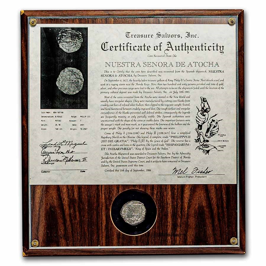 Buy Atocha Shipwreck Silver 8 Reales Grade 2 Framed | APMEX