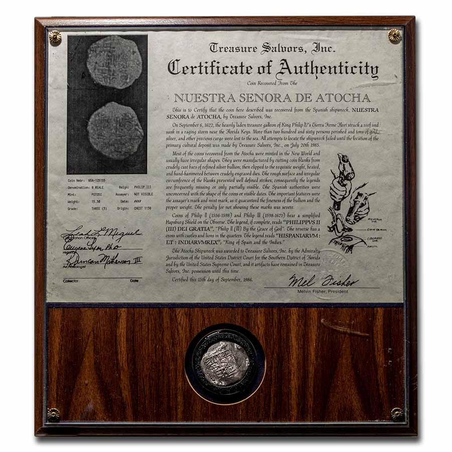 Buy Atocha Shipwreck Silver 8 Reales Grade 3 (Framed w/COA) | APMEX