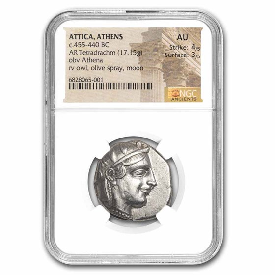 Attica, Athens AR Tetradrachm Owl (455-440 BC) AU NGC (4/5-3/5)