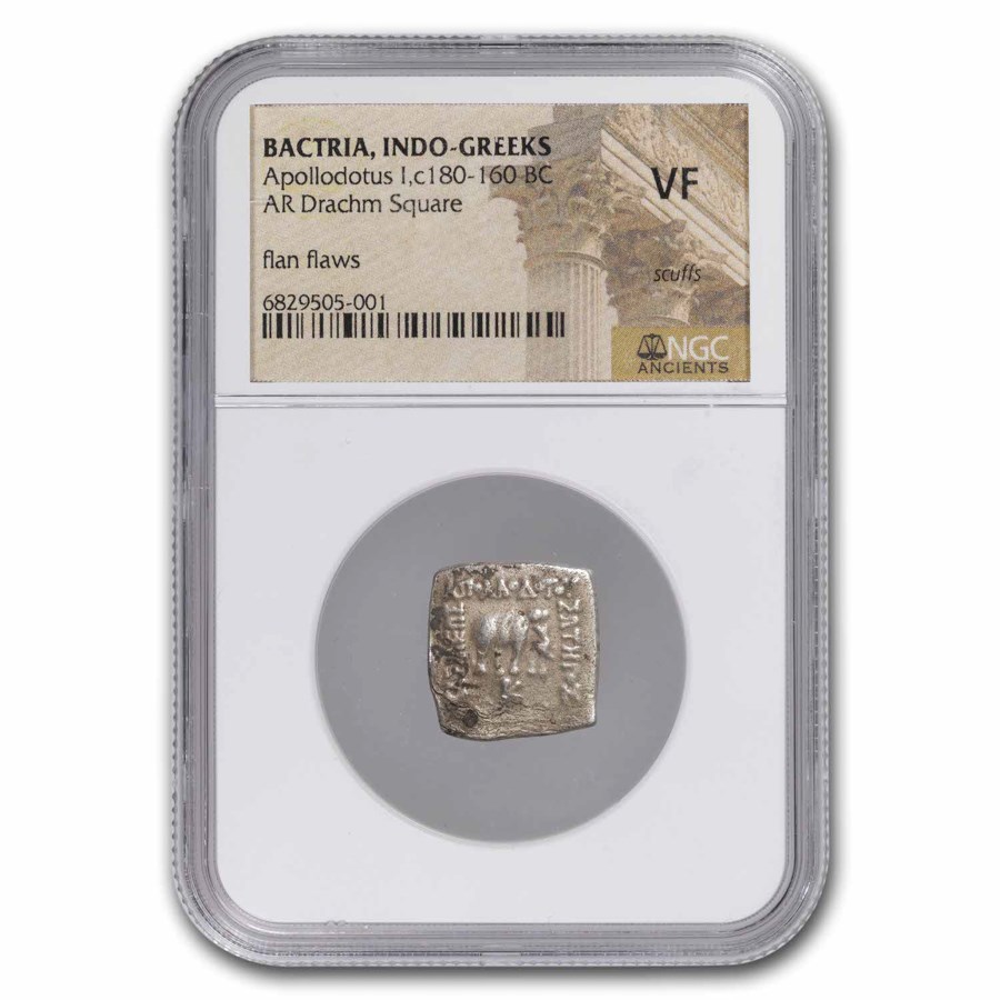 Bactria AR Drachm Square Apollodotus (180-160 BC) VF NGC
