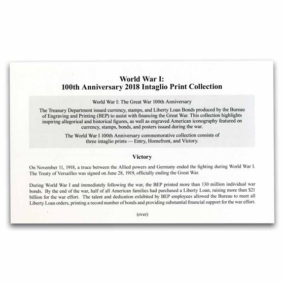 Buy 2 Print BEP 2018 Intaglio Print Program WWI Set | APMEX