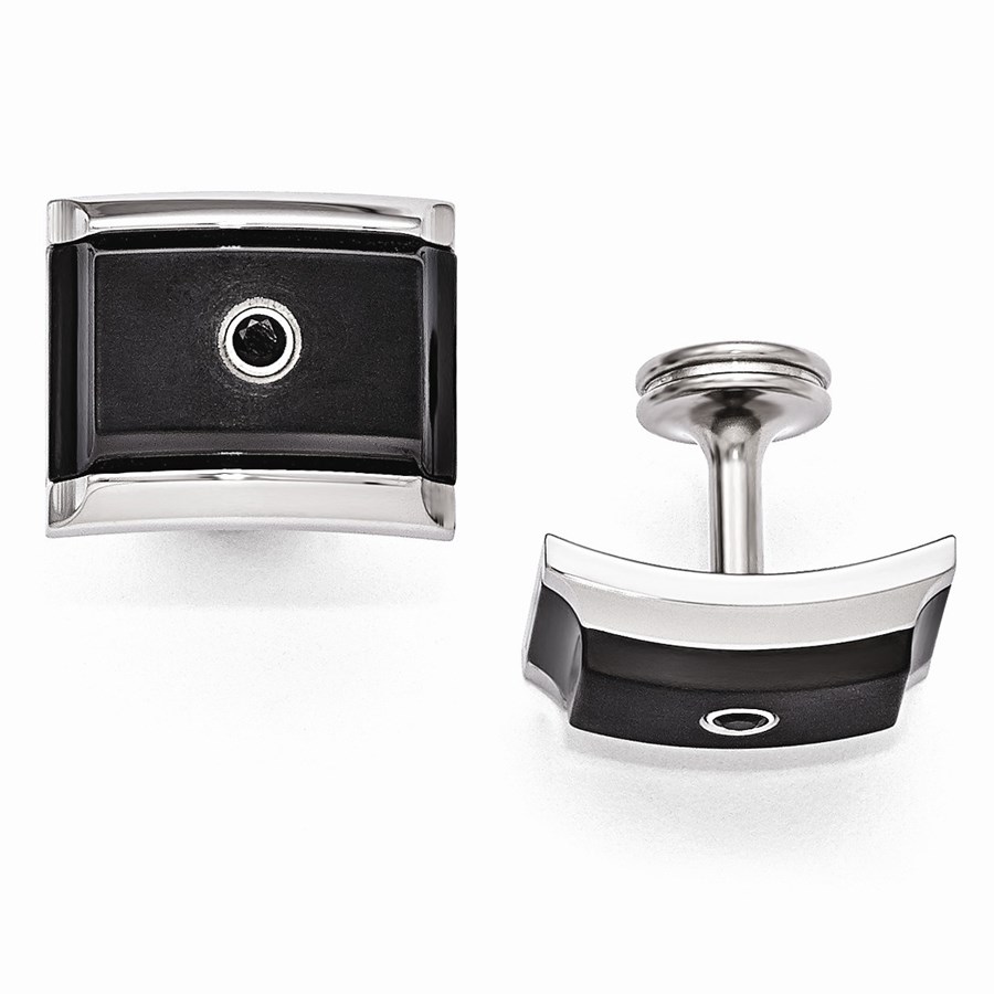 Buy Black Titanium & Steel Sterling Silver Bezel Cuff Link | APMEX