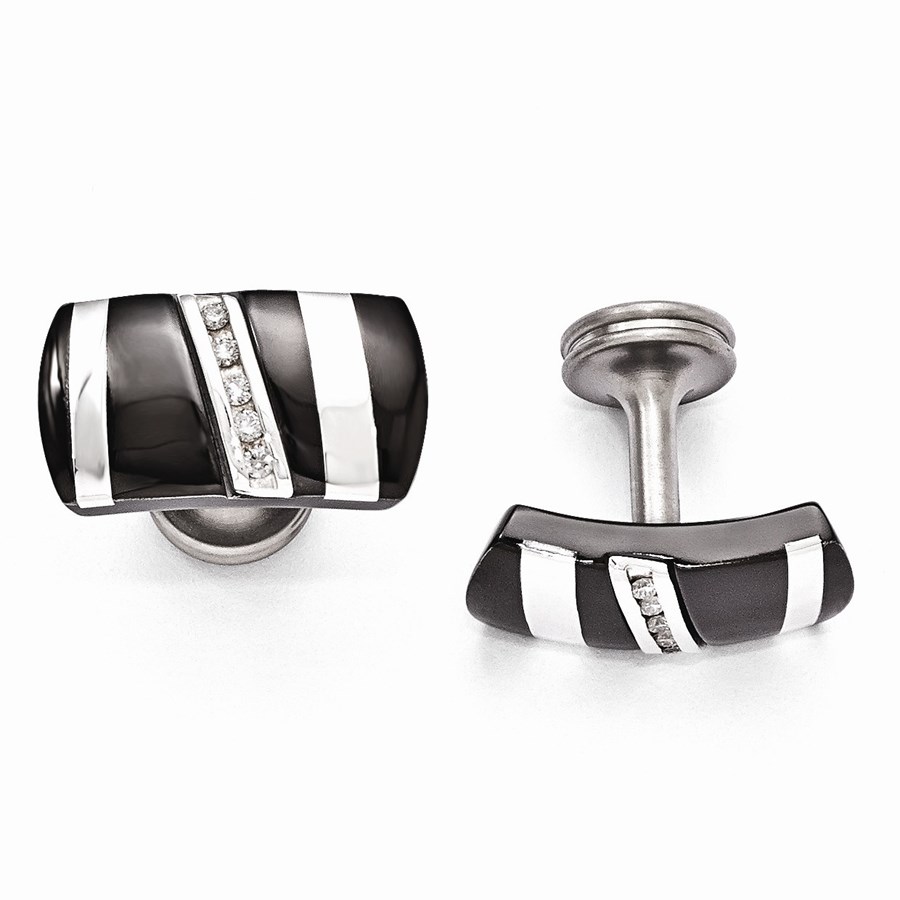Buy Black Titanium & Sterling Silver .19 ctw Diamond Cuff Links | APMEX