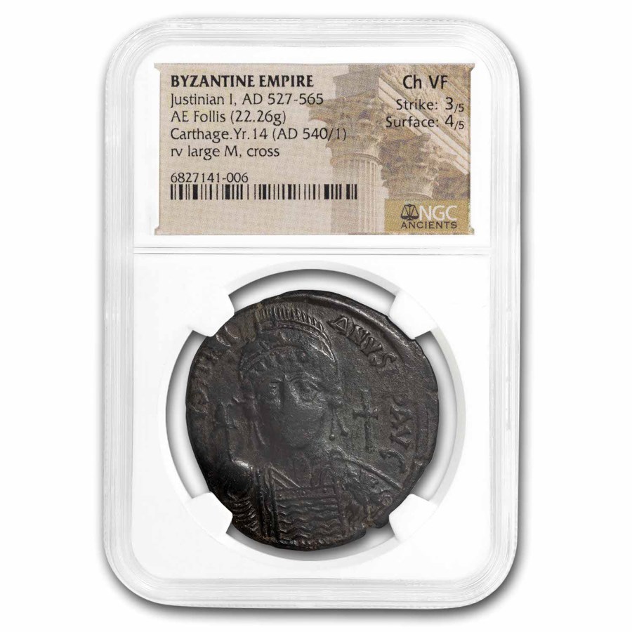 Byzantine 40 Nummi Justinian I (527-565 AD) Ch VF NGC (Carthage)