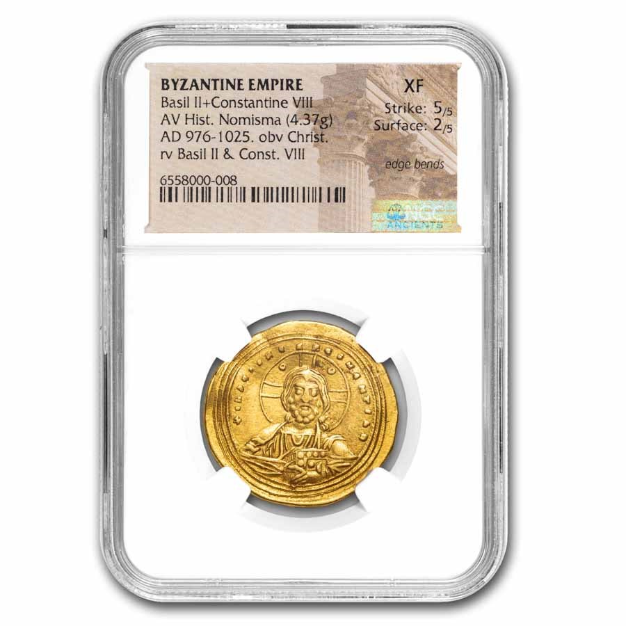 Byzantine AV Hist Nomisma Basil II & Con. 976-1025 AD XF NGC