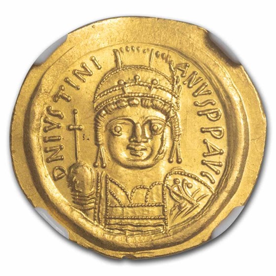 Byzantine AV Solidus Justinian I (527-565 AD) Ch AU NGC (S-312)