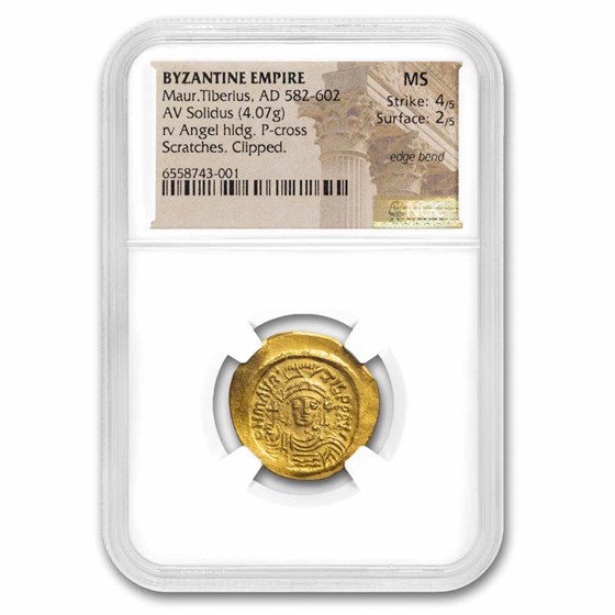 Byzantine AV Solidus Mau Tiberius (582-602 AD) MS NGC (S-478)