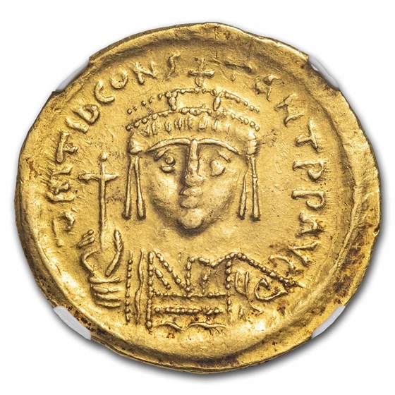 Byzantine AV Solidus Tiberius II Constantine (578-582 AD) AU NGC