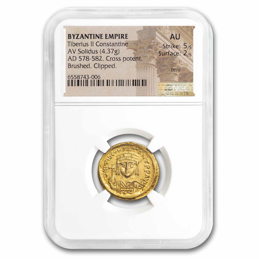 Byzantine AV Solidus Tiberius II Constantine (578-582 AD) AU NGC