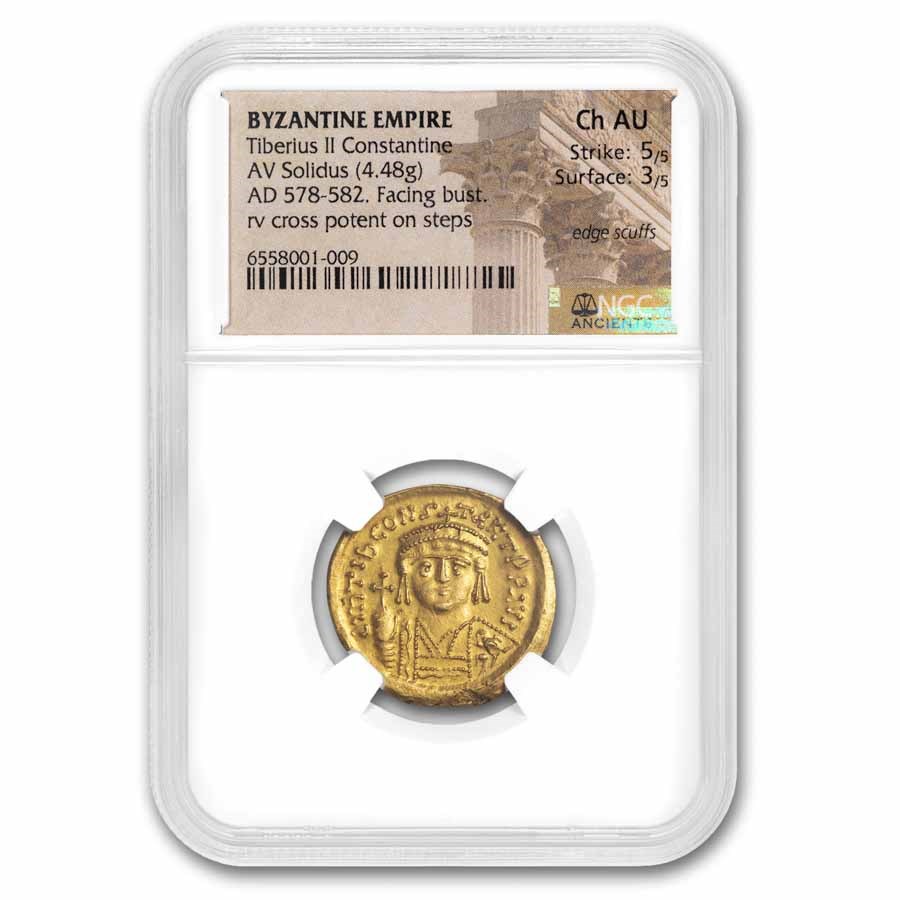Byzantine AV Solidus Tiberius II Constantine 578-582 AD Ch AU NGC