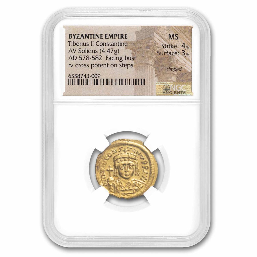 Byzantine AV Solidus Tiberius II Constantine 578-582 AD MS NGC