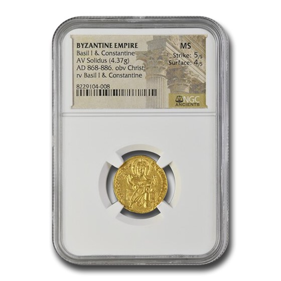 Byzantine Empire AV Solidus Basil I & Con. (868-886 AD) MS NGC