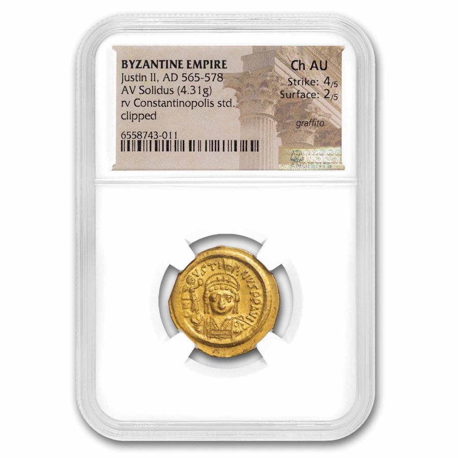 Byzantine Empire AV Solidus Justin II 565-578 AD Ch AU NGC S-345