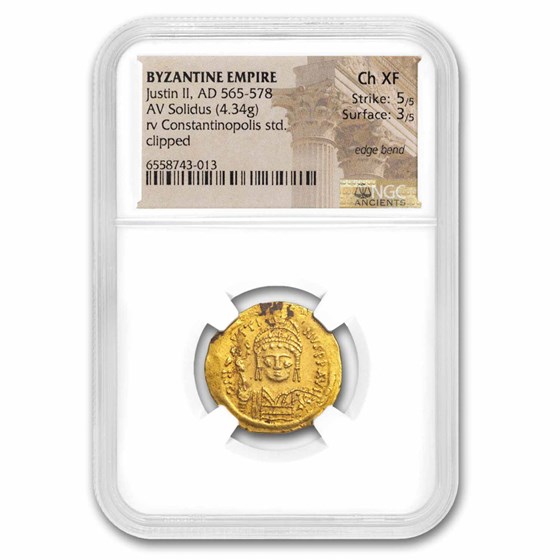 Byzantine Empire AV Solidus Justin II 565-578 AD Ch XF NGC S-345
