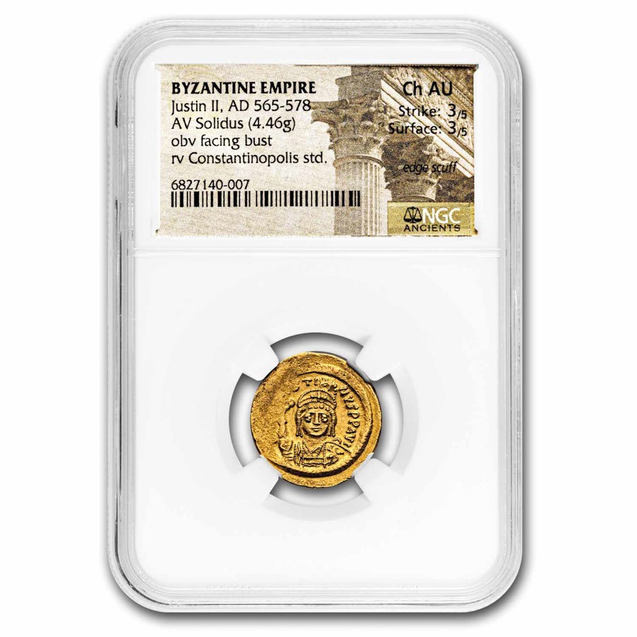 Byzantine Empire AV Solidus Justin II 565-78 AD Ch AU NGC (S-345)