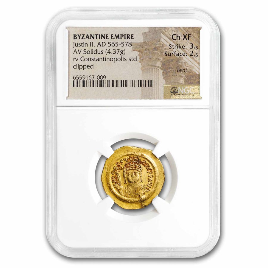 Buy Byzantine Empire AV Solidus Justin II 565-78 AD Ch XF NGC (S-345 ...