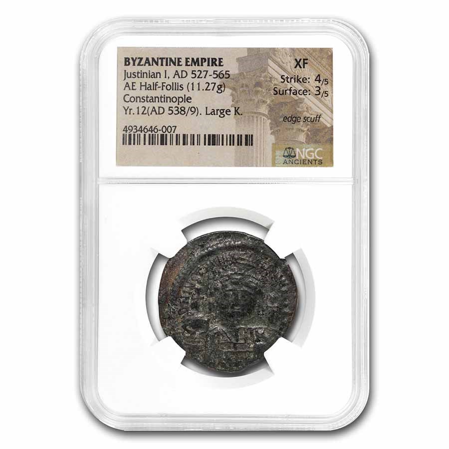 Buy Byzantine Empire Half Follis Justinian I (527-565 AD) XF NGC | APMEX
