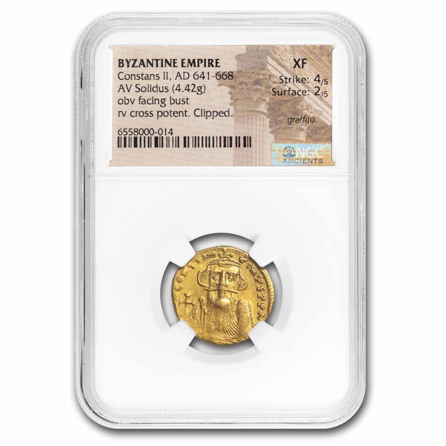 Byzantine Gold Solidus Constans II (641-668 AD) XF NGC (S-956)