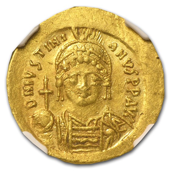 Buy Byzantine Gold Solidus Emperor Justinian I AU NGC (527-565 AD) | APMEX