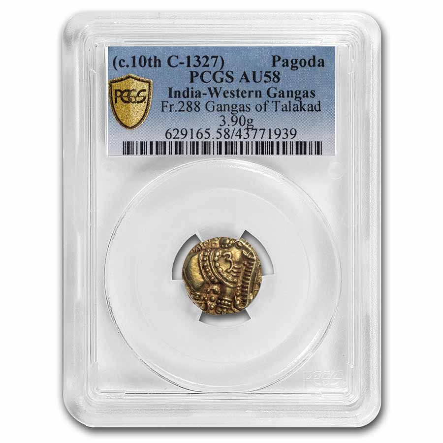 Buy (c.10th C-1327) India- Western Gangas Gold Pagoda AU-58 PCGS | APMEX