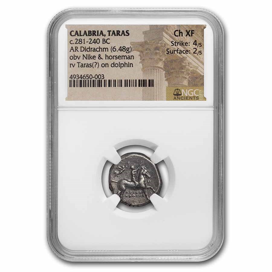 Buy Calabria Taras AR Didrachm Nike Horseman (281-240 BC) Ch XF NGC | APMEX