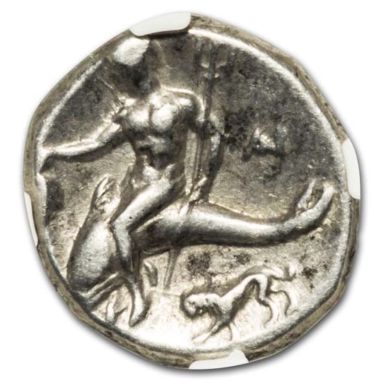 Buy Calabria Taras AR Didrachm Taras on Dolphin (281-240 BC) VF NGC | APMEX Buy Calabria Taras AR Didrachm Taras on Dolphin (281-240 BC) VF NGC | APMEX