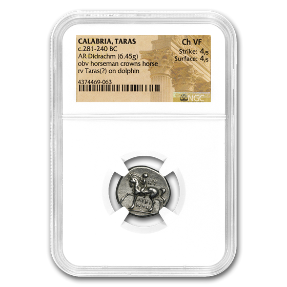 Buy Calabria Taras AR Didrachm Taras on Dolphin (281-240 BC)CH VF NGC ...