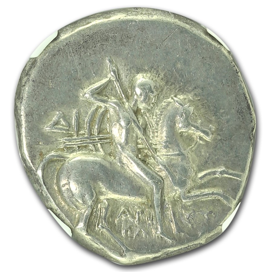 Buy Calabria Taras AR Didrachm Taras on Dolphin (281-240BC) CH XF NGC ...