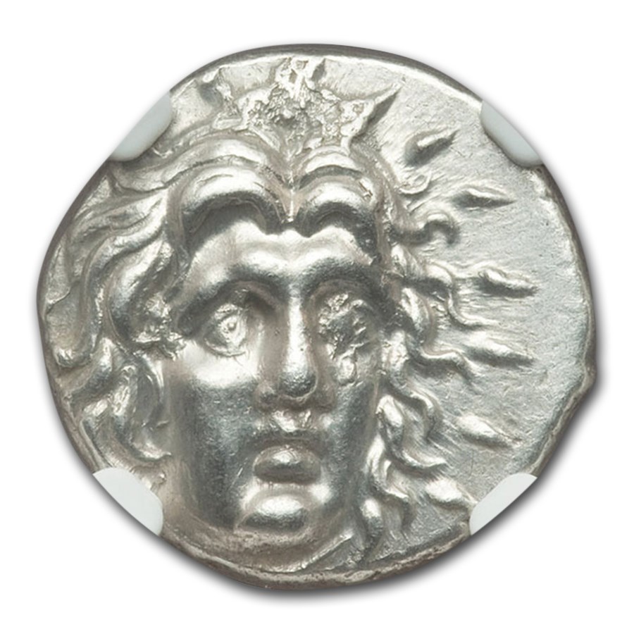 Buy Carian Islands Rhodes AR Didrachm Helios (125-84 BC) Ch AU NGC | APMEX
