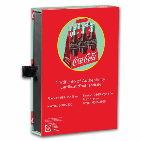 Coca-Cola® Vintage 1 oz Silver Colorized Shaped Sign Box & COA #5