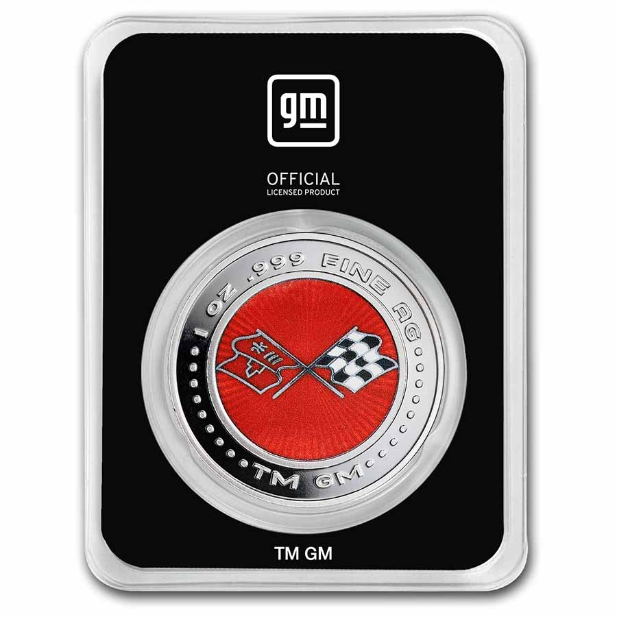 APMEX - Corvette 1 oz Colorized Silver Radial Emblem Flags w/ TEP