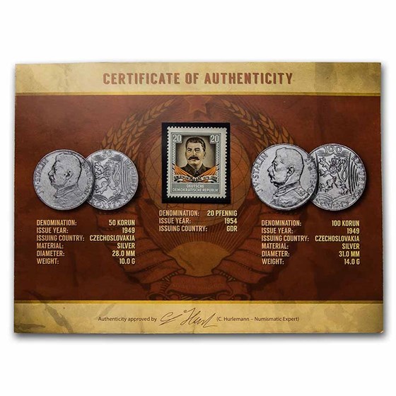 Buy Czechoslovakia Joseph Stalin Silver 2-Coin + Stamp Set BU | APMEX