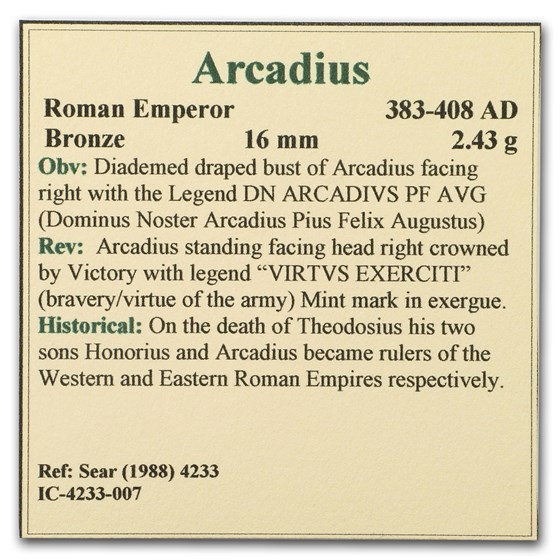Buy Eastern Roman Empire Bronze As Emperor Arcadius (383-408 AD) | APMEX
