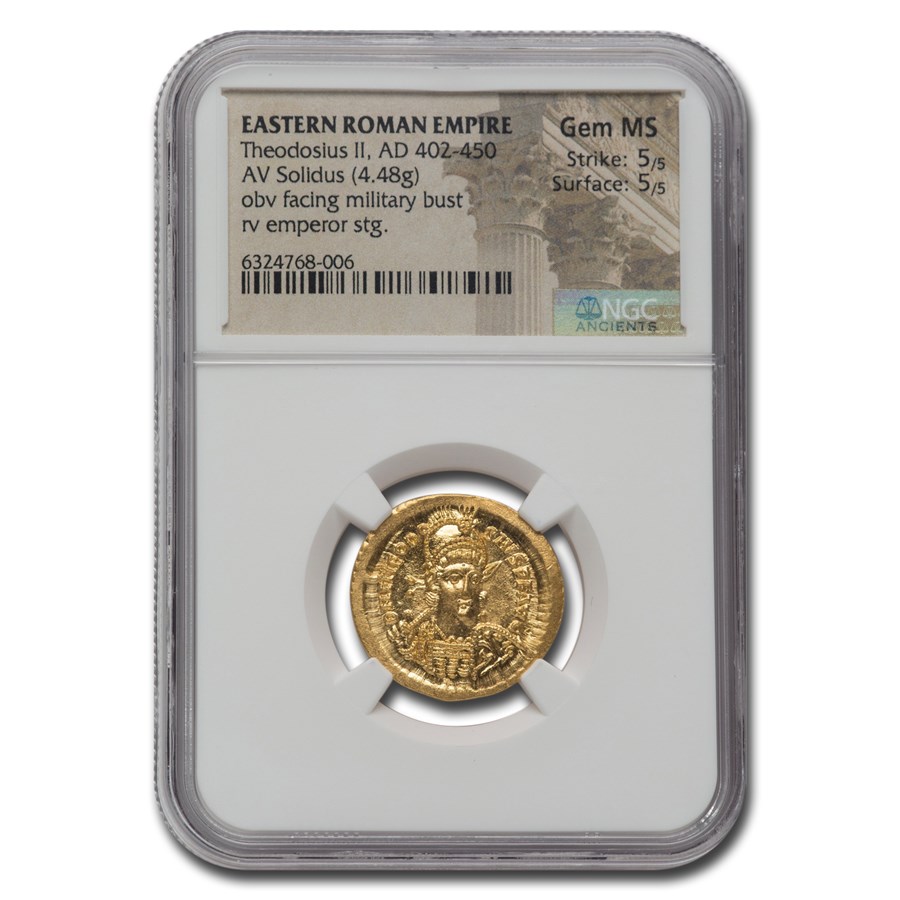 Eastern Roman Gold Solidus Theodosius II (402-450 AD) Gem MS NGC