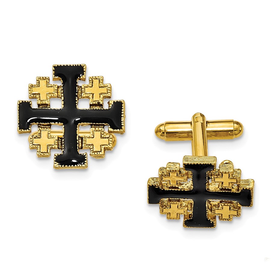 Buy Gold-tone Black Enameled Jerusalem Cross Cuff Links | APMEX